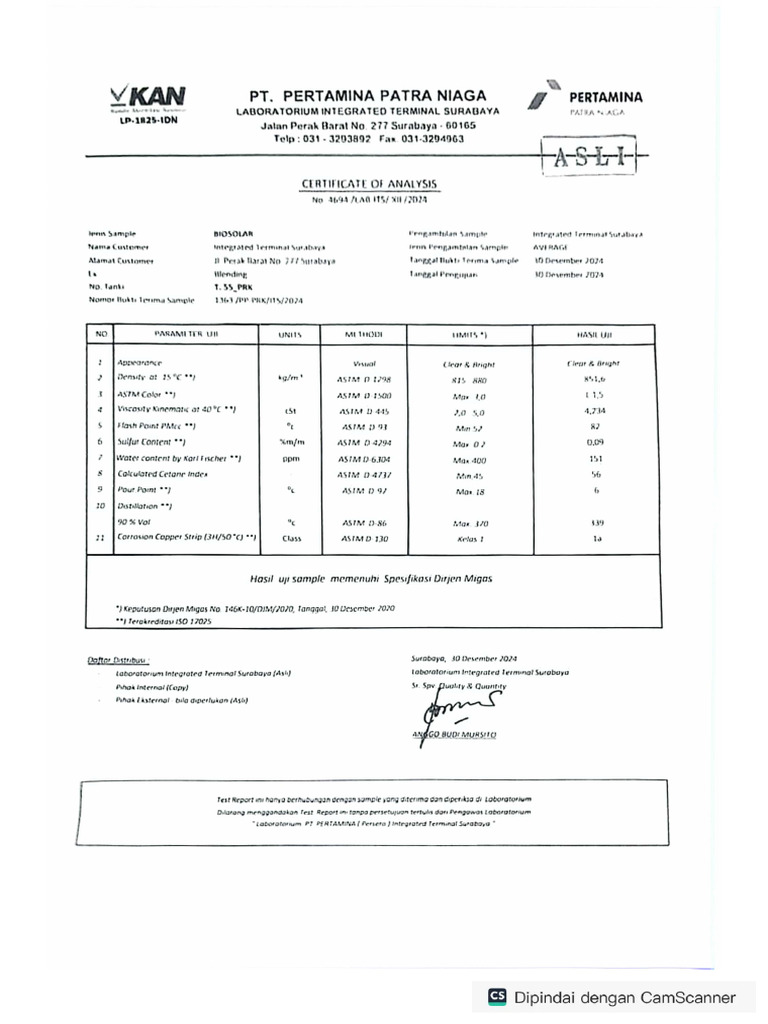 COA Test Report BBM | PDF