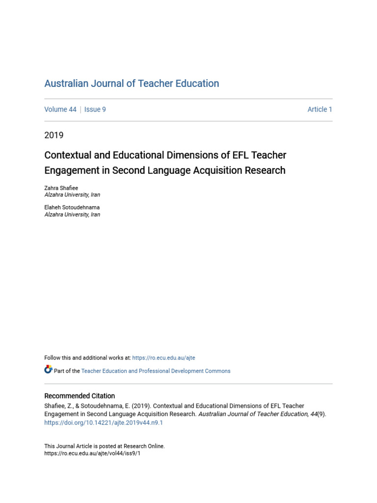 Contextual and Educational Dimensions of EFL Teacher Engagement in ...