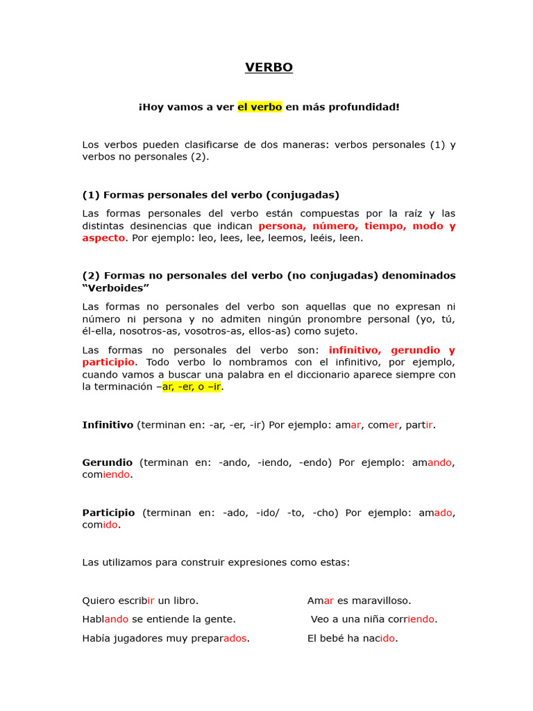 1 - Verbo Personales y No Personales. Act. Verbo No Personal | PDF ...