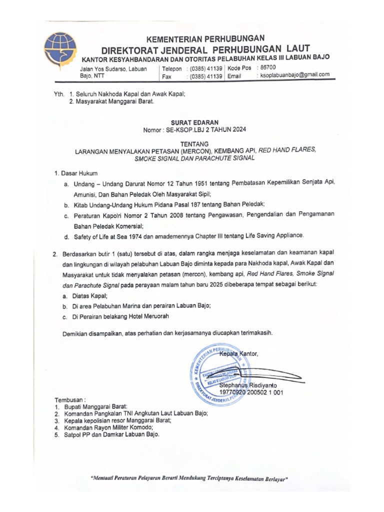 Surat Edaran Larangan Menyalakan Kembang Api | PDF