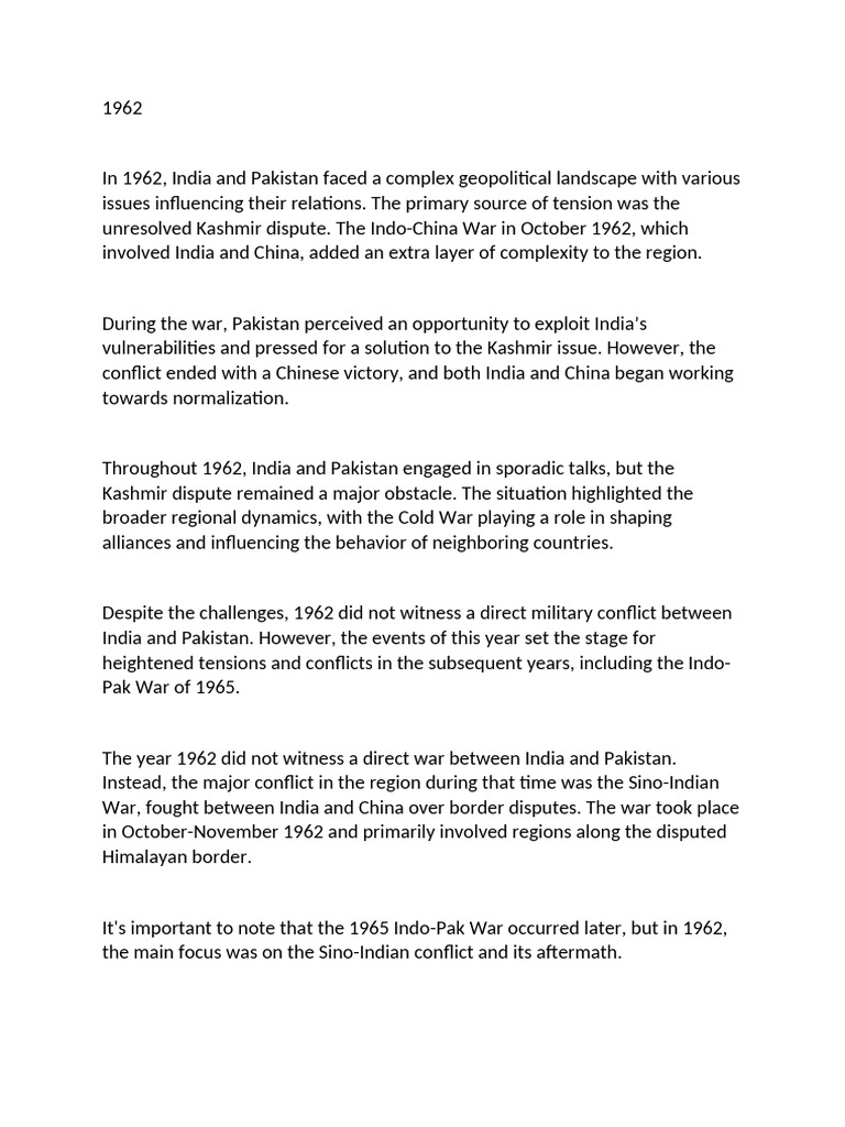 Indo Pak Relations 1962-1964 | PDF | Pakistan | India–Pakistan Relations