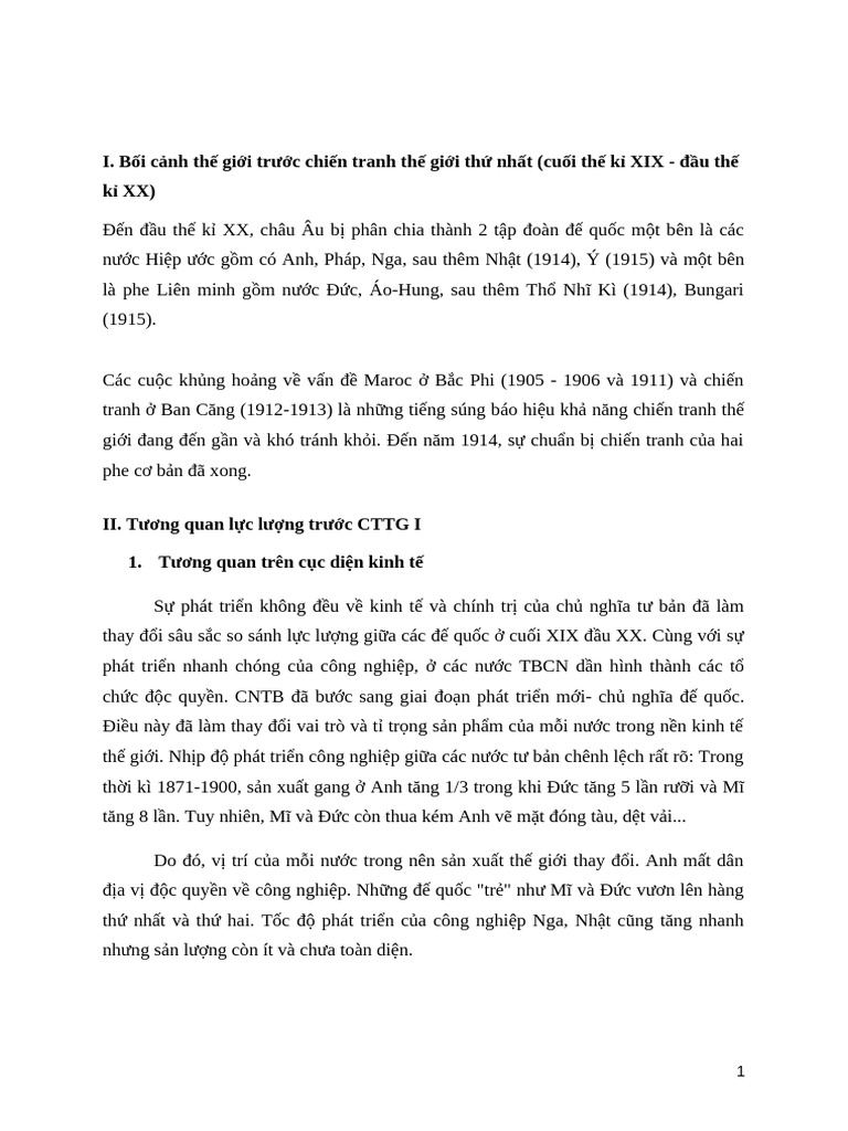 Nhóm 10 - Tương Quan Lực Lượng Trước Trong Và Sau CTTG Thứ Nhất | PDF