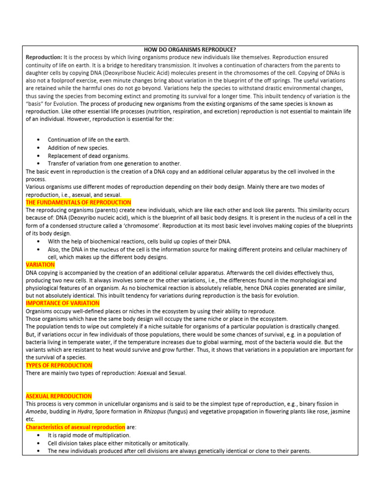 How Do Organisms Reproduce Notes | PDF | Sexual Reproduction ...