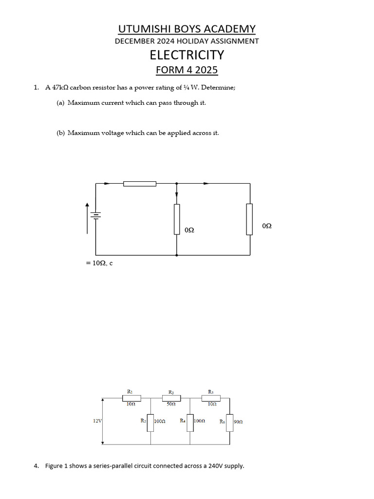 Form 4 Electricity Assignment 2024 | PDF | Electrical Network | Computer Engineering