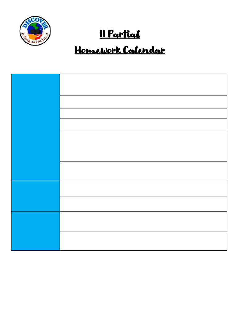 Bilingual School Homework Calendar: April 2022 | PDF