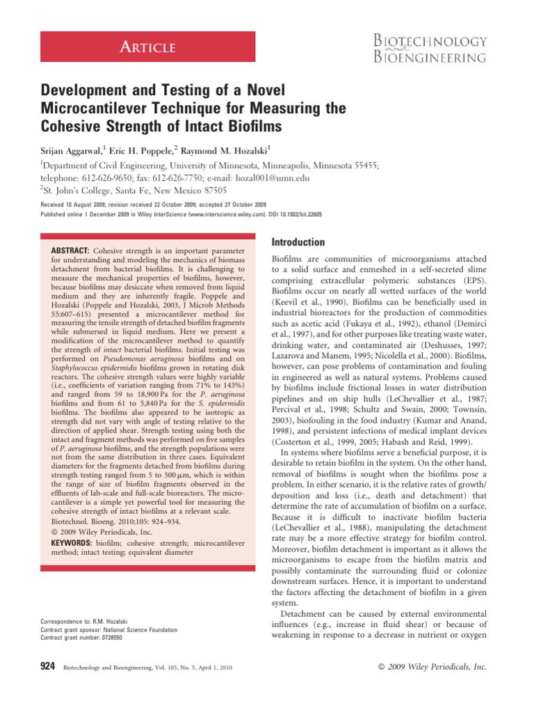 2010_1_Aggarwal_Biotech_Bioeng_Microcantilever method | PDF | Strength Of Materials