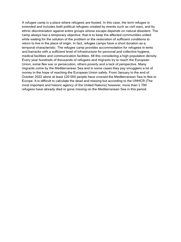 A Refugee Camp Is A Place Where Refugees Are Hosted | PDF