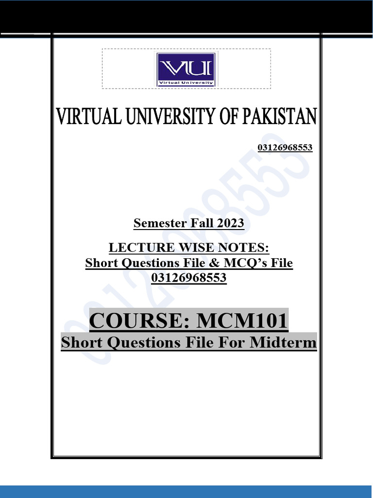 MCM101 (Lecture Wise Short Questions File) Lecture # 1 - 22 ... 03126968553.docx Updated | PDF ...