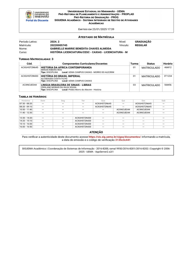 Comprovante de Matrícula | PDF