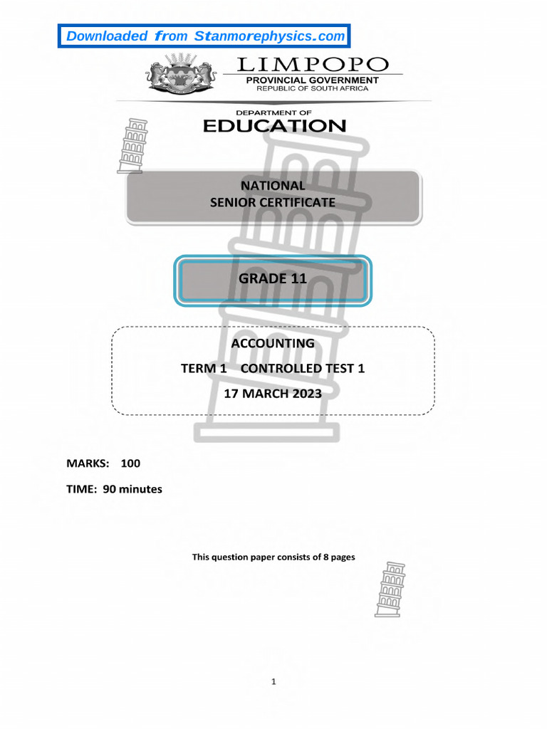 Limpopo Accounting Grade 11 March 2023 QP and Memo | PDF