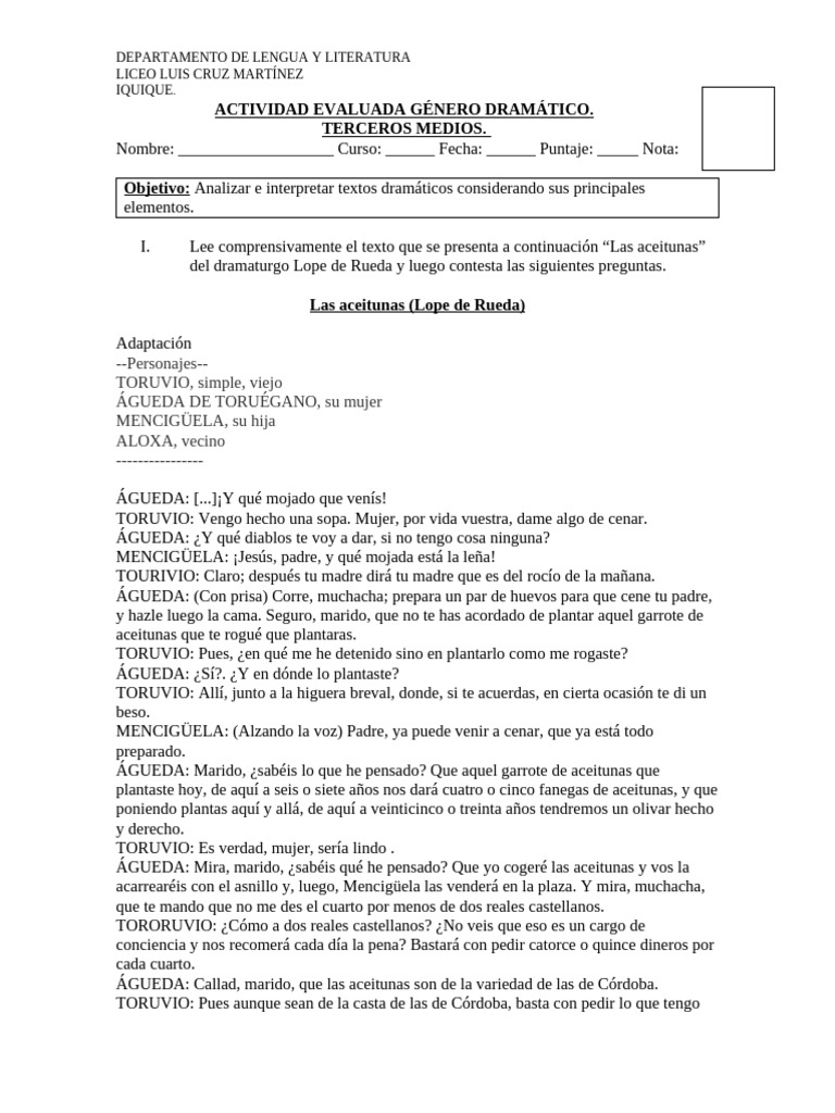 Actividad Evaluada Género Dramático | PDF