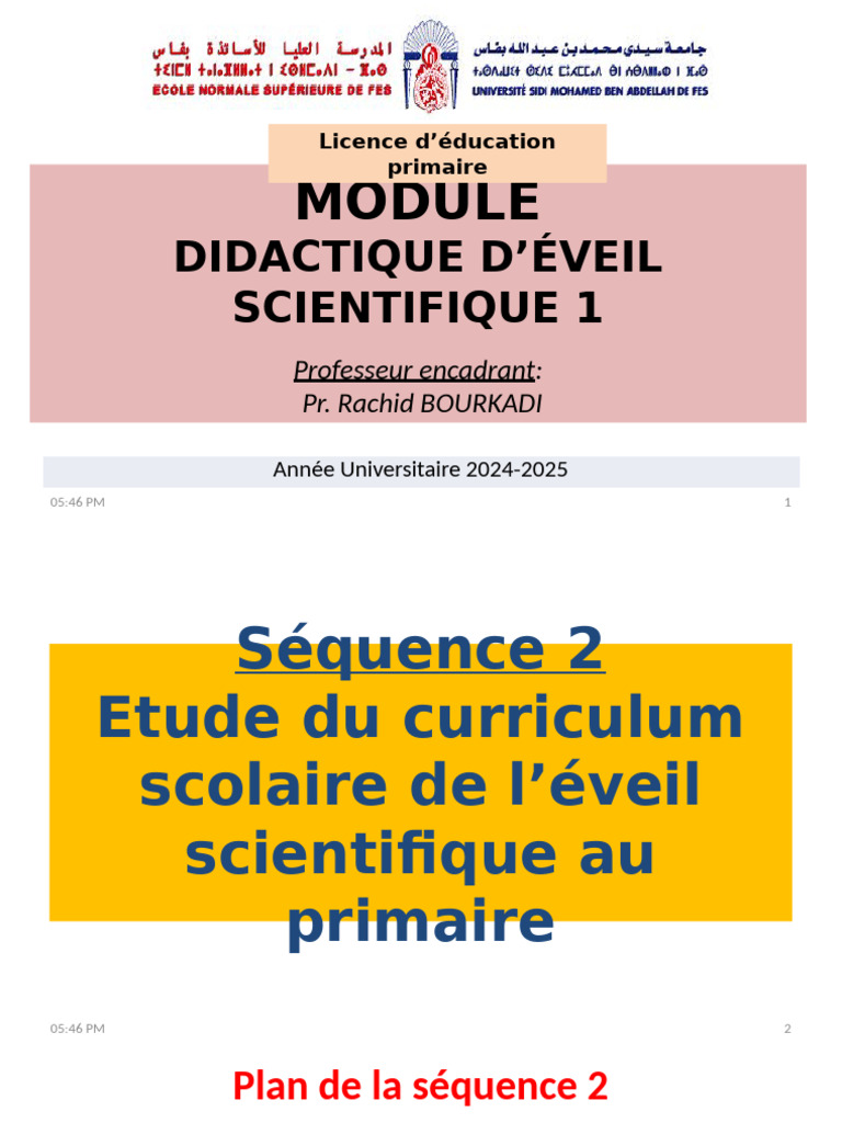 ENS-Module Didact Eveil Scient-Séquence 2-Situ Formation | PDF