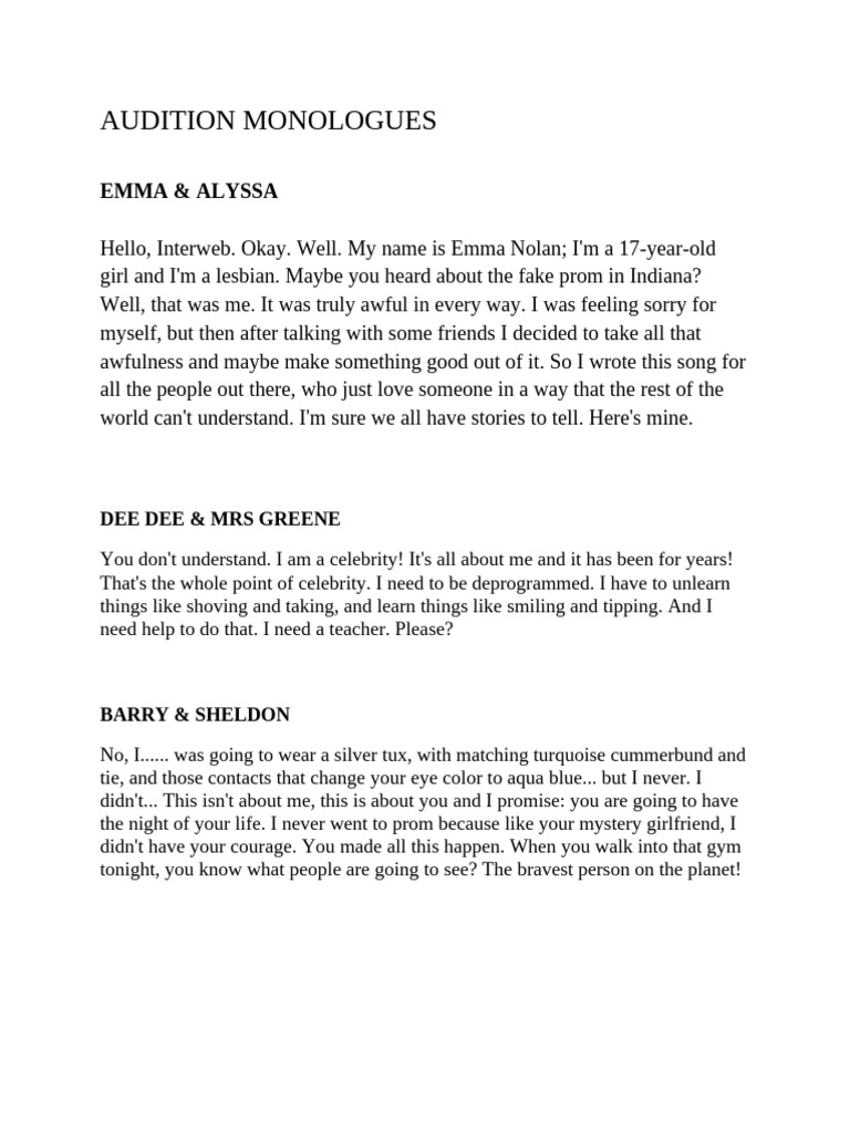 AUDITION MONOLOGUES | PDF