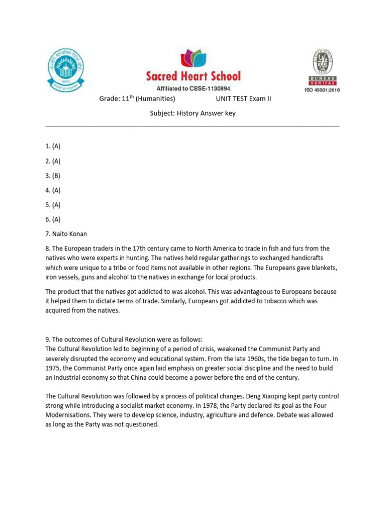 11th Grade History Unit Test Answer Key | PDF | Japan | The Tale Of Genji