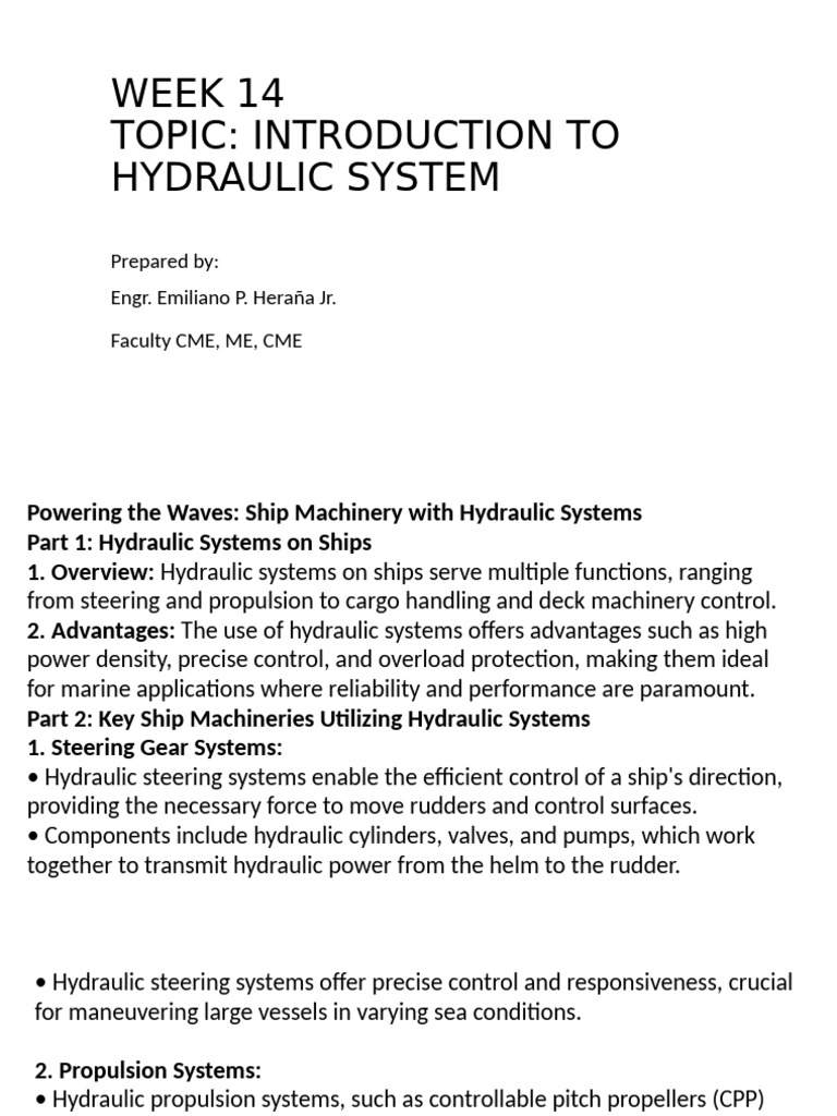 WEEK 13 Introduction To Hydraulic System | PDF | Pump | Ships