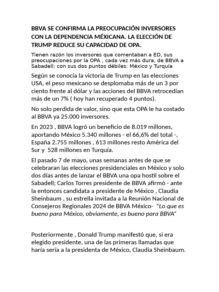Inversores Preocupados por BBVA y México | PDF