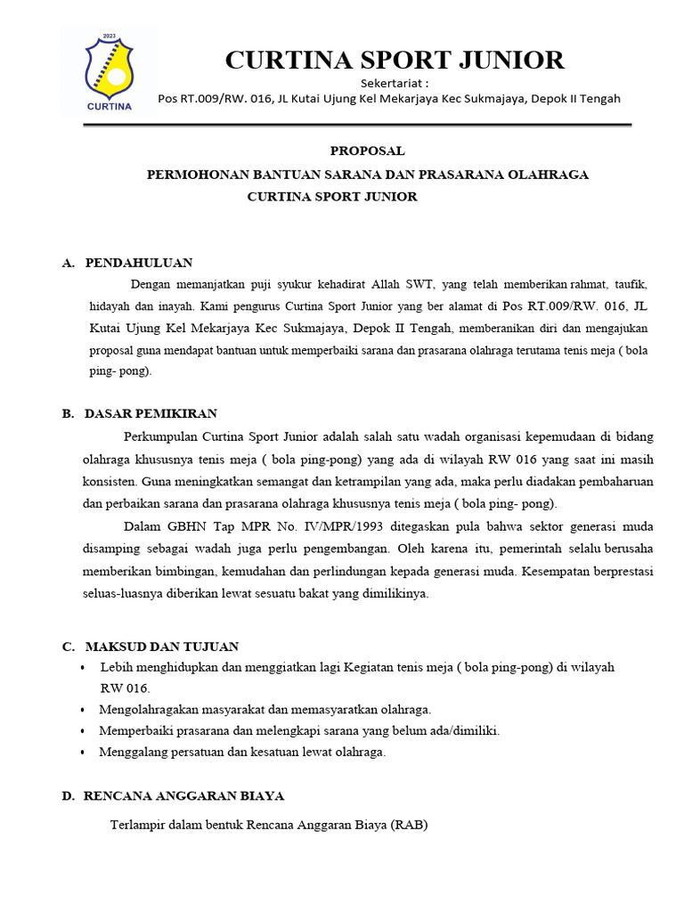 Proposal Bantuan Sarana Olahraga Tenis Meja | PDF