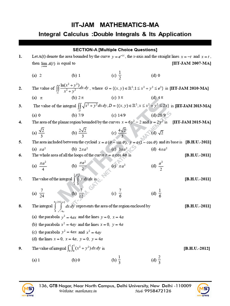 4-Double Integrals - Its Application-1 | PDF | Area | Coordinate System