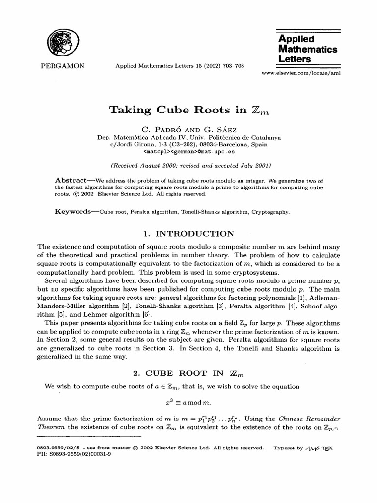 2002 Taking Cube Roots in Z (Peralta Algorithm) | PDF | Square Root | Elementary Mathematics