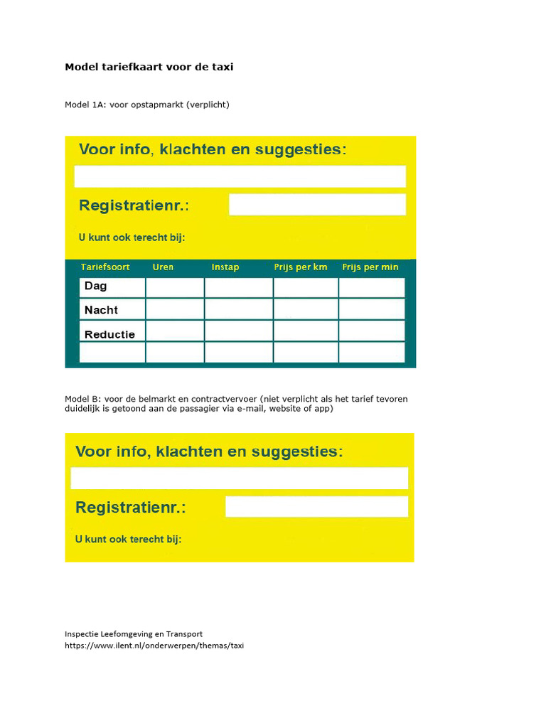 Model Tariefkaart Voor de Taxi | PDF