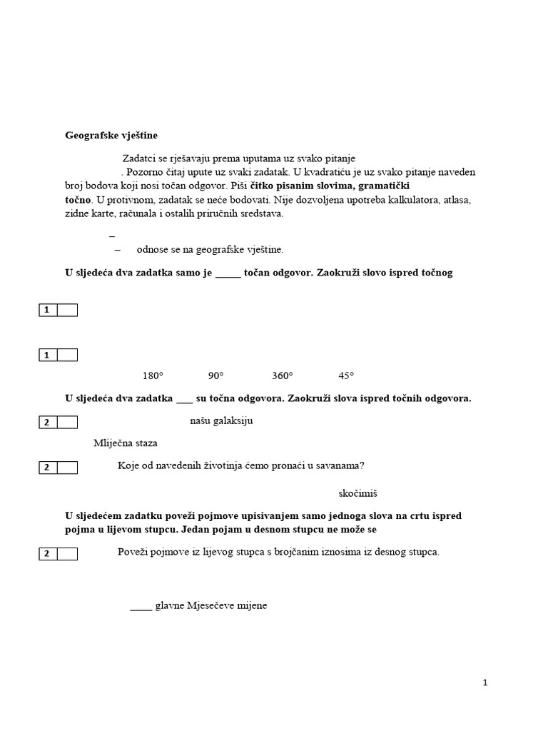 Planet Zemlja Pisana Provjera Znanja 8. Razred | PDF