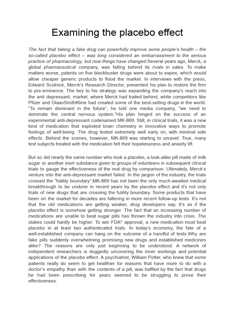 Examining the Placebo Effect | PDF | Placebo | Pharmaceutical Industry