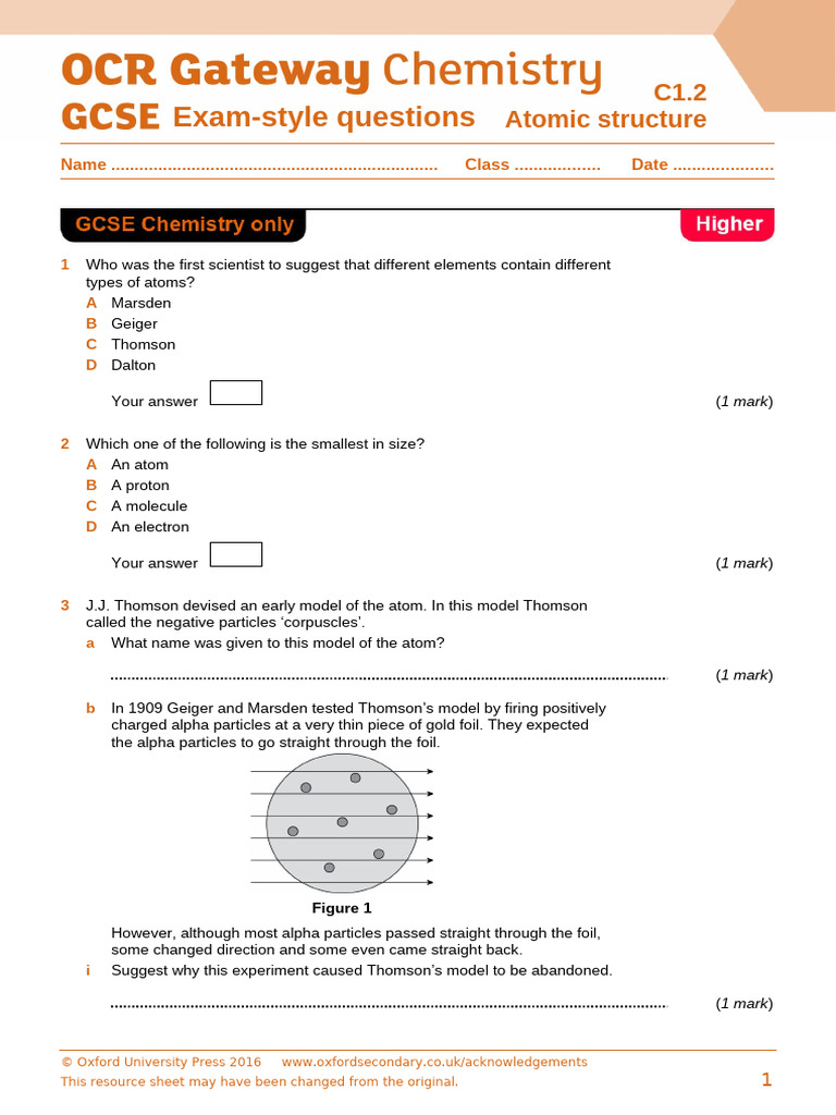 Atomic Structure Exam Questions | PDF | Atoms | Proton