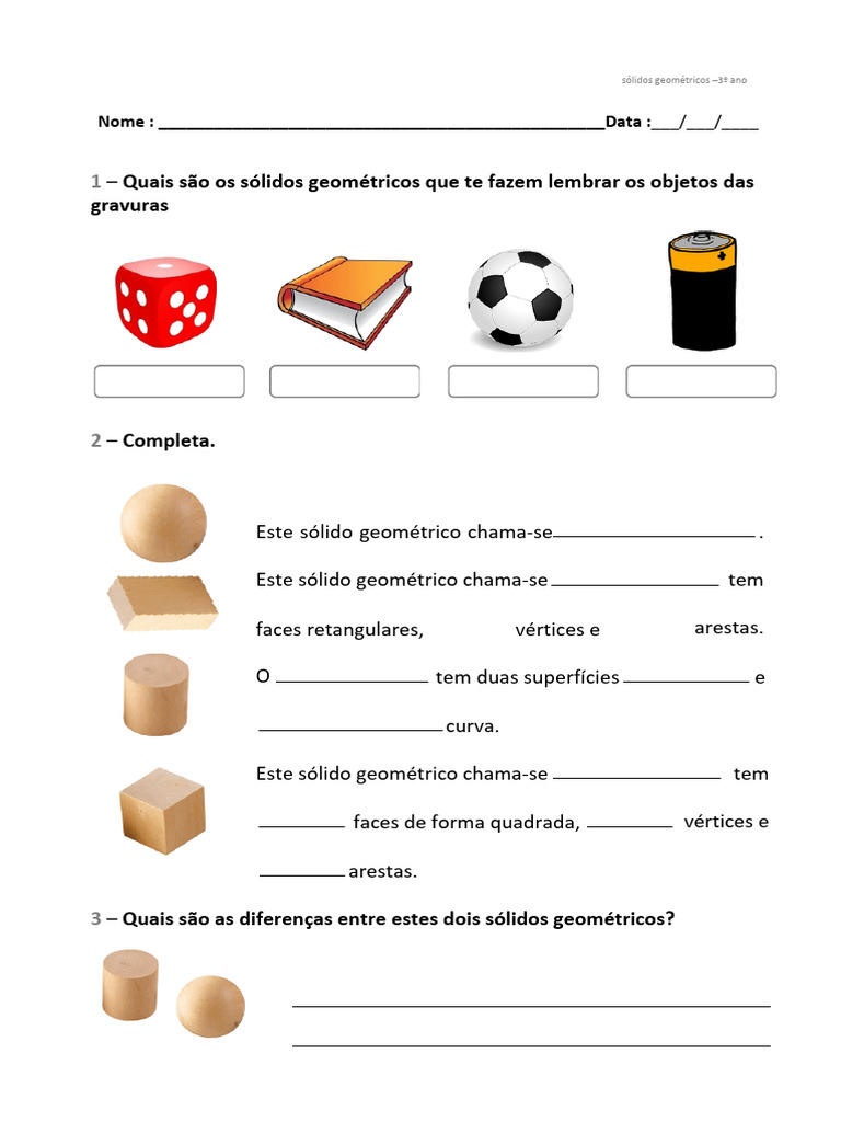 Atividades de Sólidos Geométricos 3º Ano | PDF