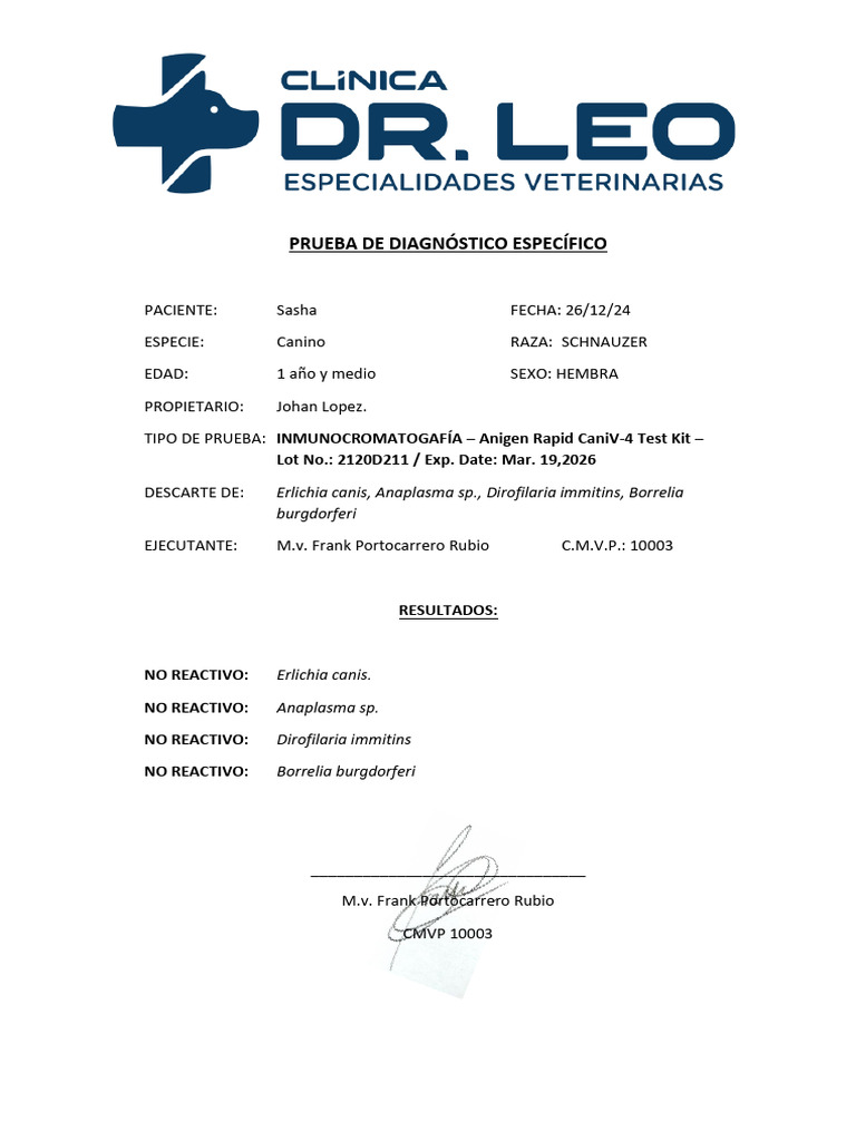 Test Canino No Reactivo Enfermedades | PDF