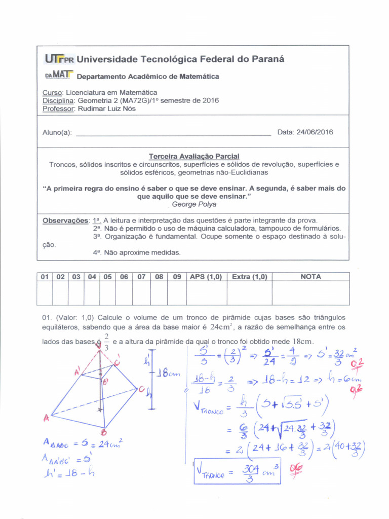 Prova3 MA72G S83 1 16 Gabarito | PDF