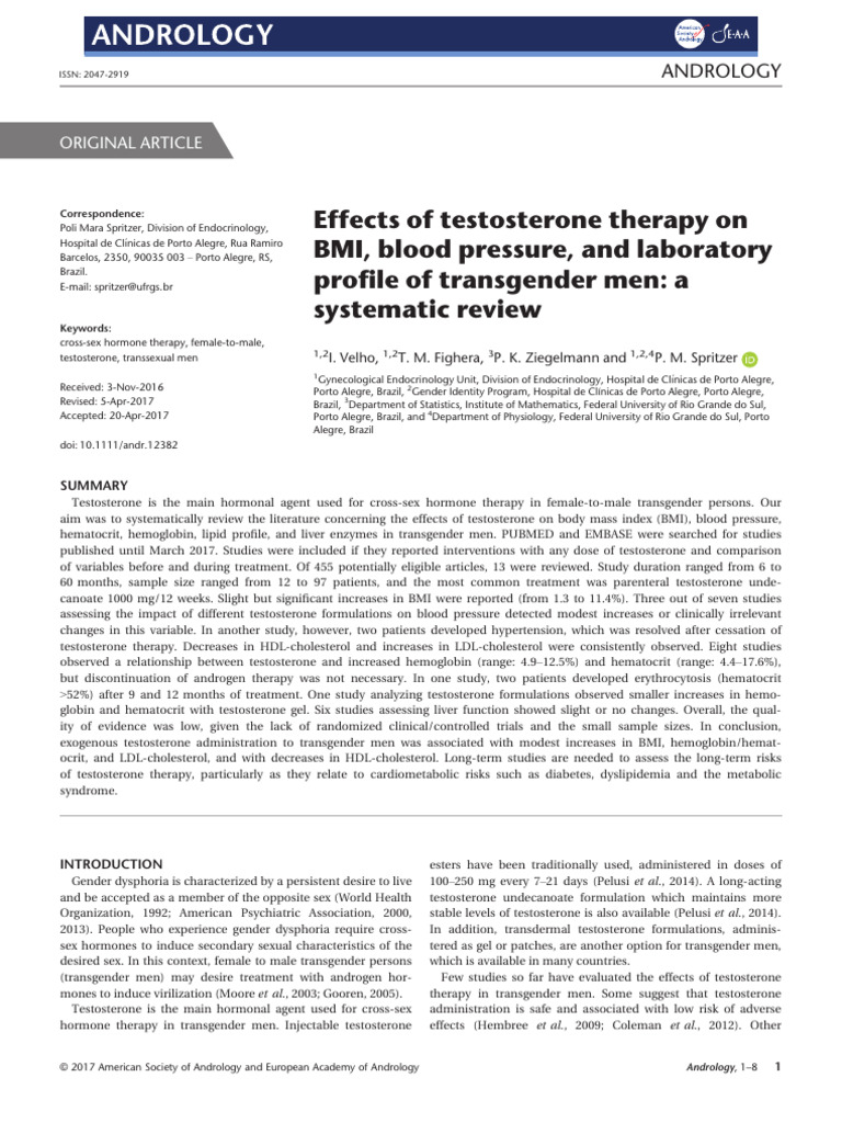 2017 Effects of Testosterone Therapy On BMI | PDF | Testosterone ...