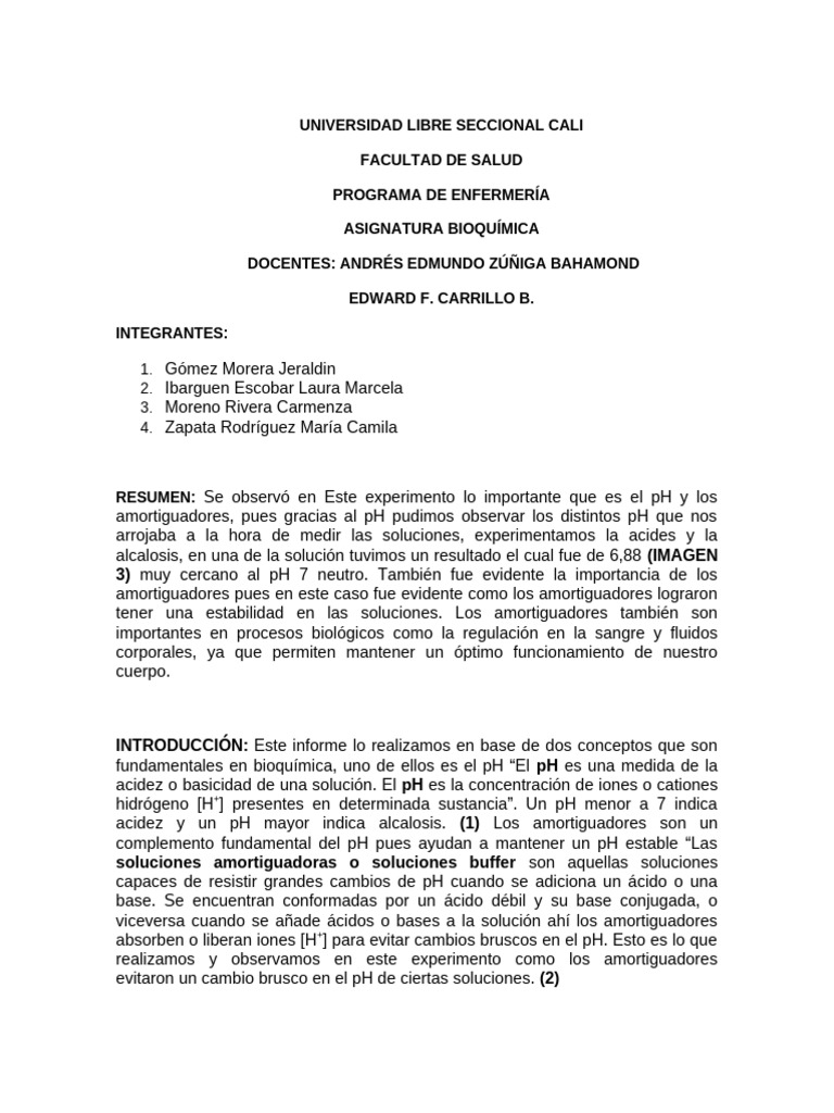 Informe de PH y Amortiguadores G - 4 B | PDF | Ph | Solución tampón
