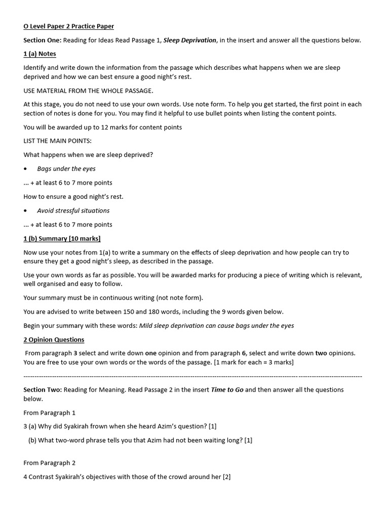 Paper 2 Practice 1 Questions | PDF | Sleep