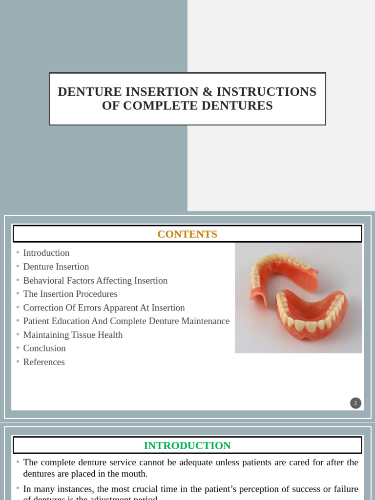 Denture Insertion, & Instructions of Complete Dentures | PDF | Dentures