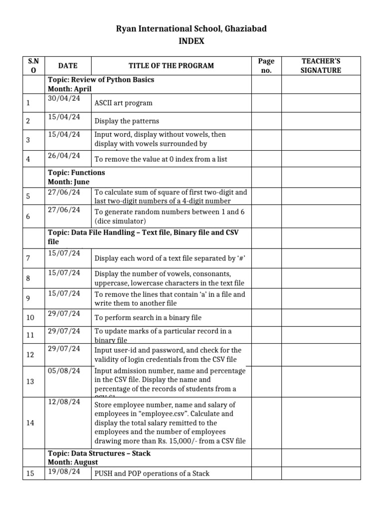 XII CS Lab Manual Index - 2024-25 | PDF | Information Retrieval ...