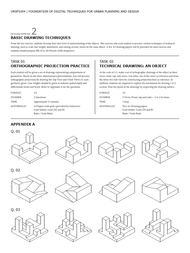 Orthographic Projection Drawing Exercises | PDF | Drawing | Technical ...