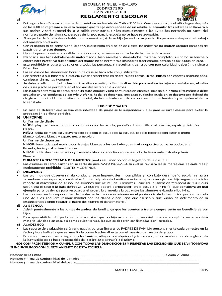 Reglamento Escolar - Actualizado | PDF