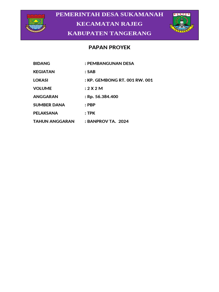 PAPAN PROYEK BANPROV | PDF