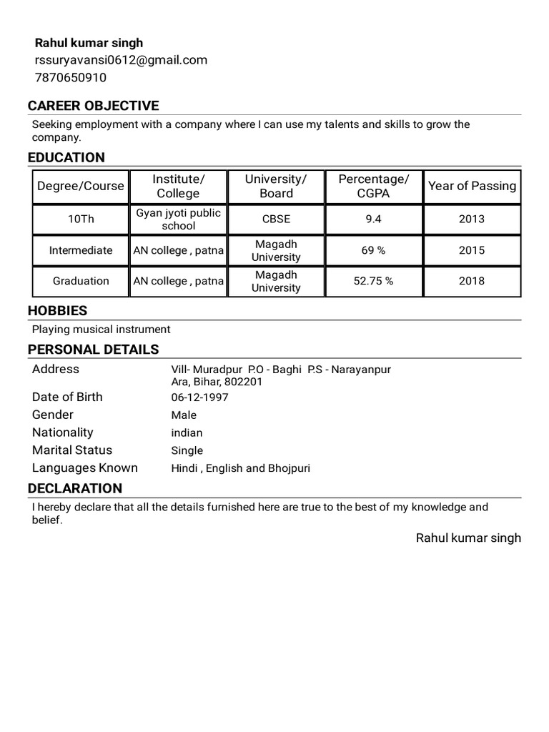 Resume - Rahul Kumar Singh - Format1 | PDF