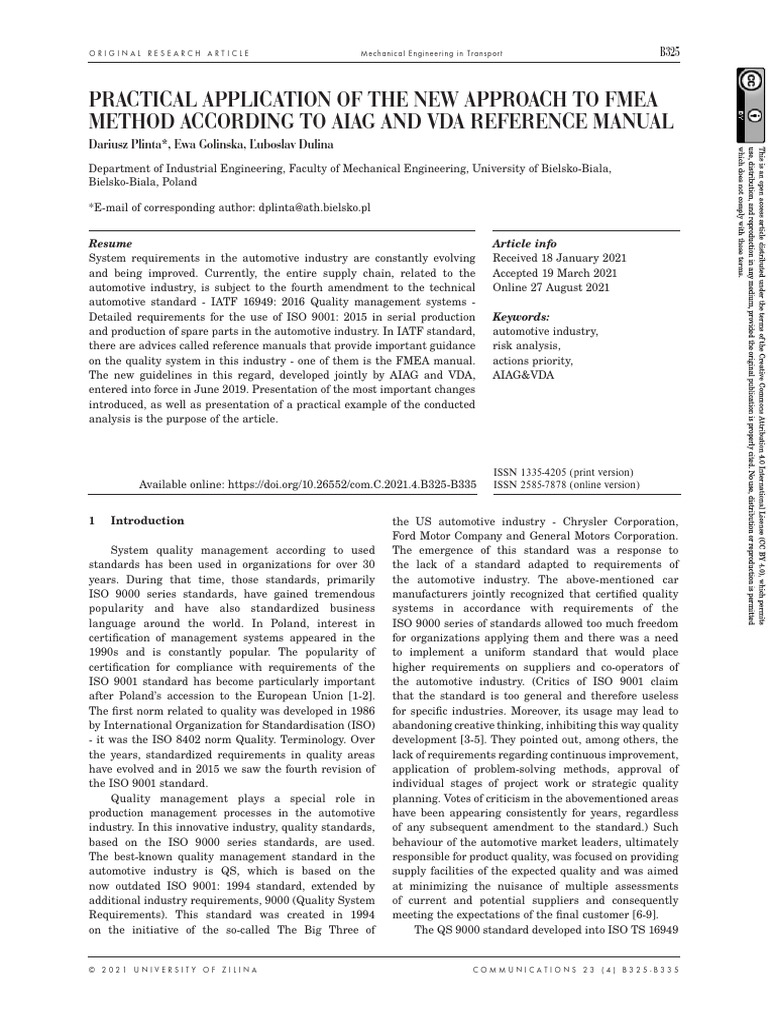 PRACTICAL APPLICATION OF THE NEW APPROACH TO FMEA METHOD ACCORDING TO ...