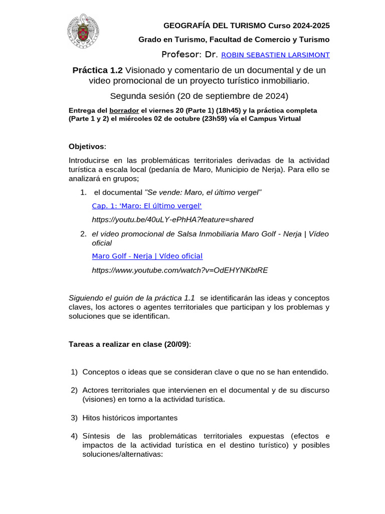 GUIÃ N PrÃ¡ctica 1. 2 Visionado y Comentario de Documental Se Vende El Ã Ltimo Vergel - y Video ...
