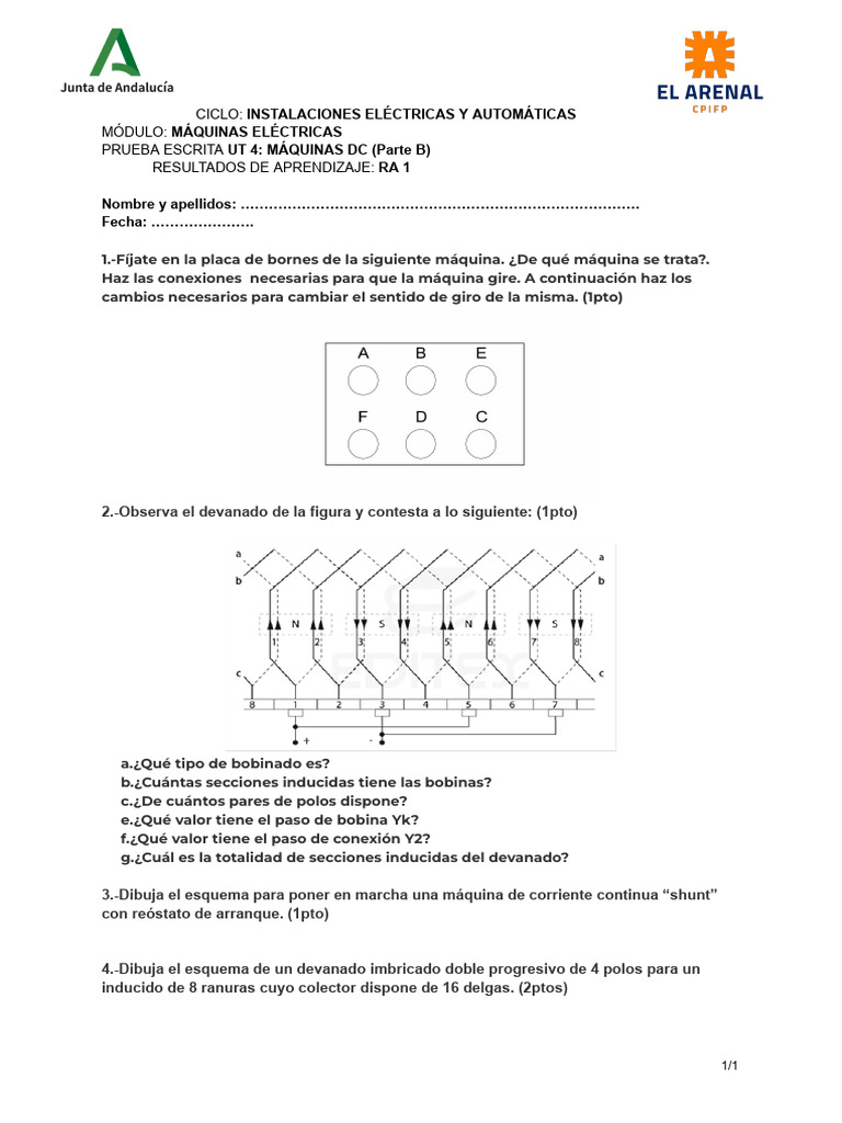 Evaluación Máquinas DC: Conexiones y Esquemas | PDF