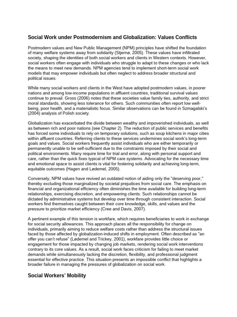 Lecture 10 Values Conflicts in Globalization and Social Work | PDF ...