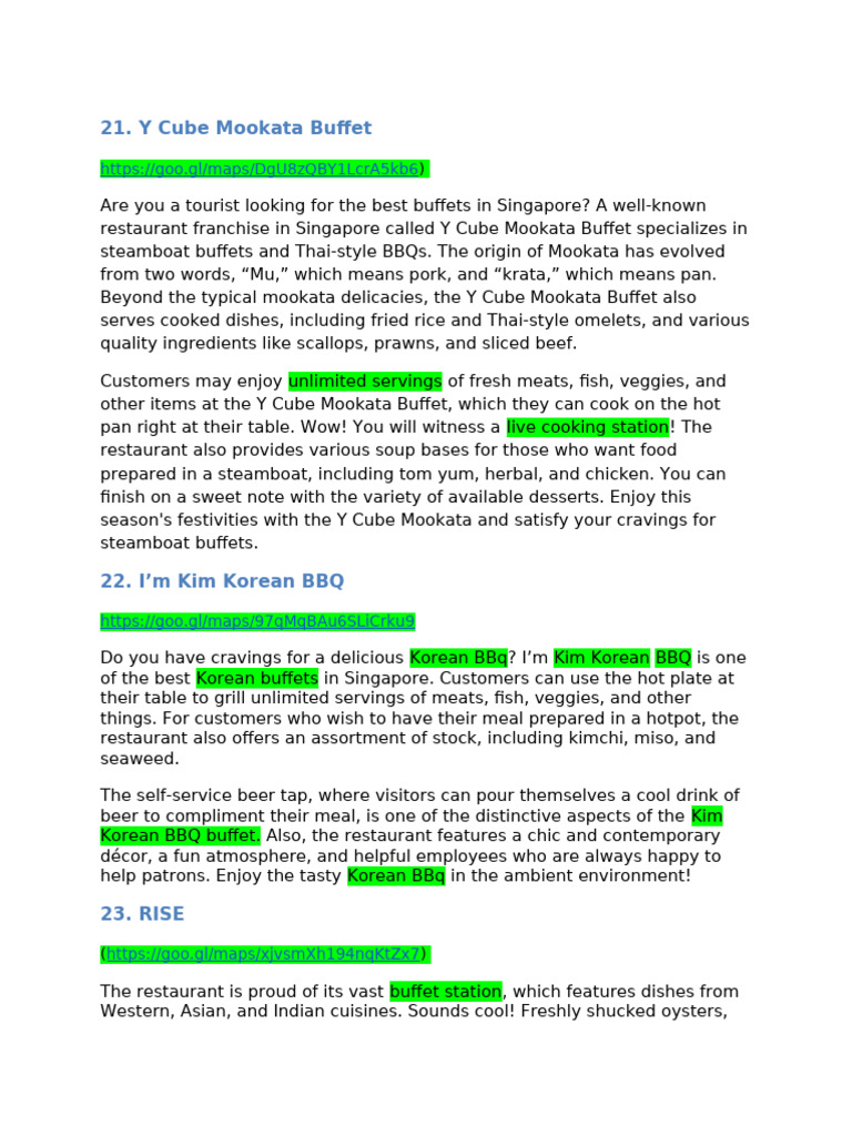 Best Buffets in Singapore | PDF | Indonesian Cuisine | Japanese Cuisine