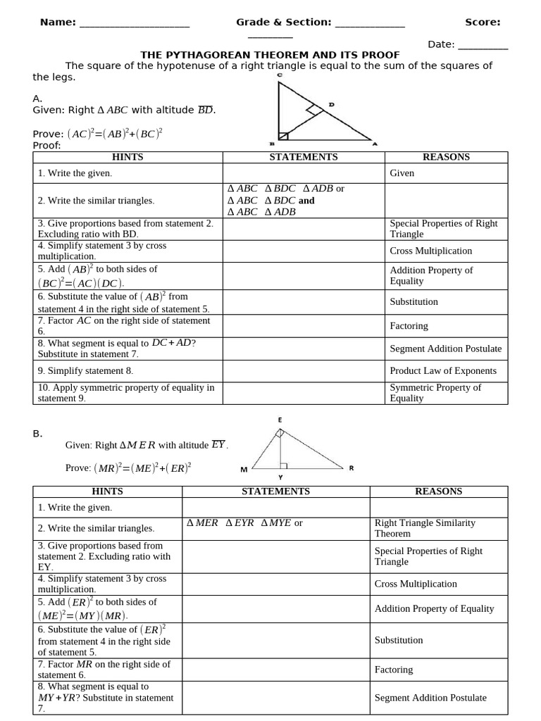 The Pythagorean Theorem and Its Proof | PDF | Euclidean Plane Geometry ...