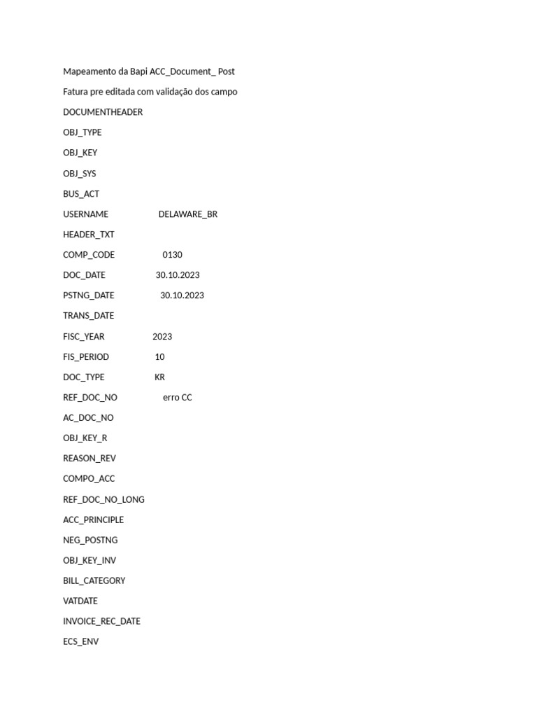 Mapeamento da Bapi ACC | PDF