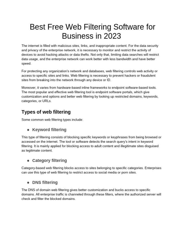 Best Free Web Filtering Software 2023 | PDF | World Wide Web | Internet ...