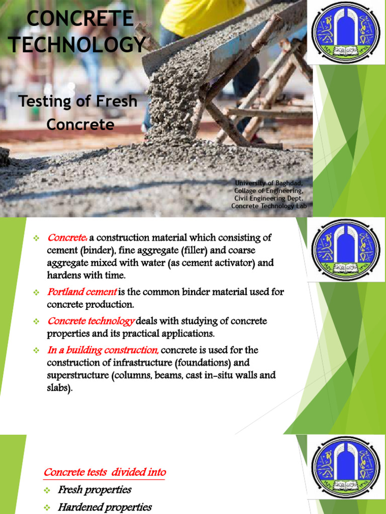 Fresh Concrete Tests | PDF | Concrete | Cement