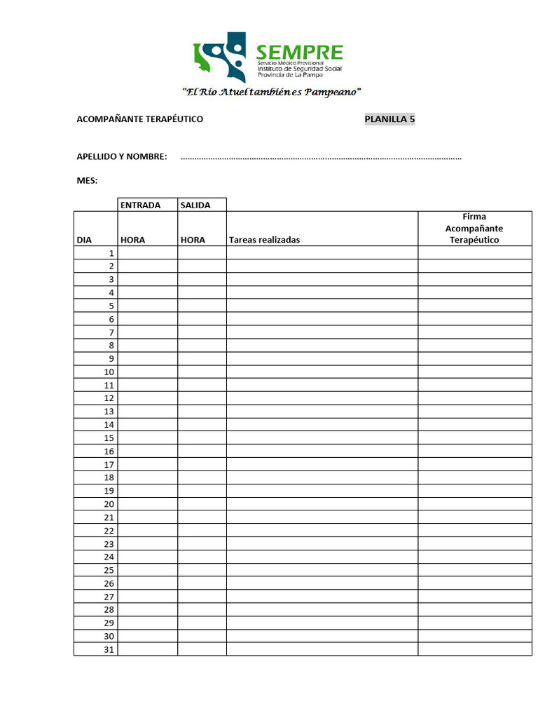 Planilla 5 Asistencia Diaria | PDF