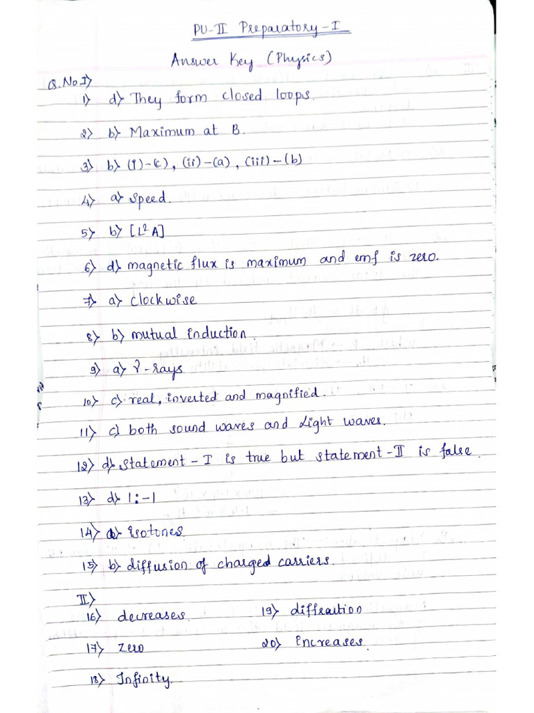 Physics Preparatory - I Key Answer | PDF